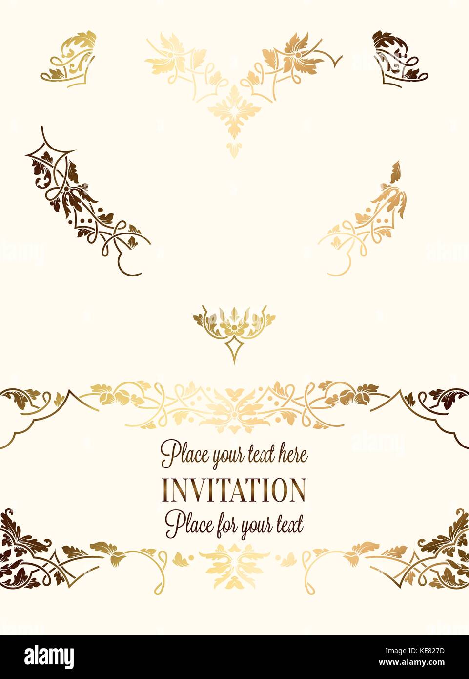 Intricate baroque luxury wedding invitation card, rich gold decor on ...