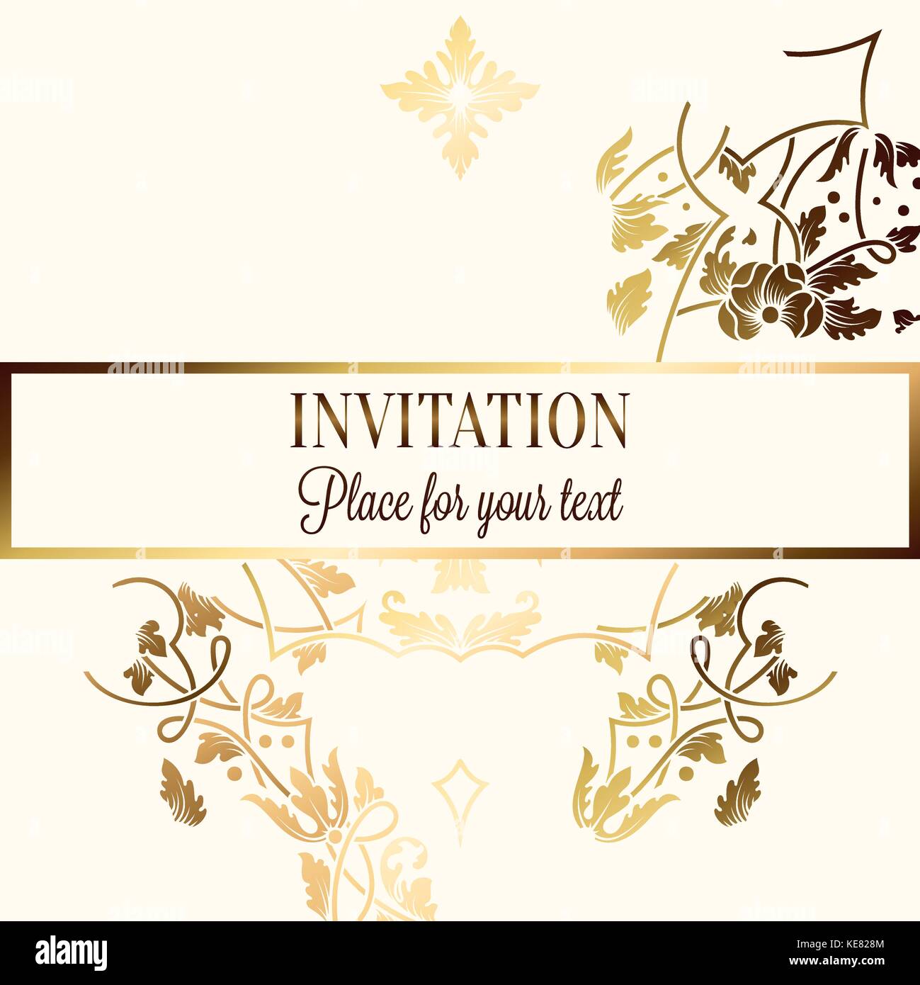 Intricate baroque luxury wedding invitation card, rich gold decor on ...