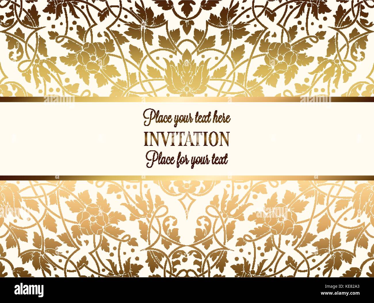 Intricate baroque luxury wedding invitation card, rich gold decor on ...