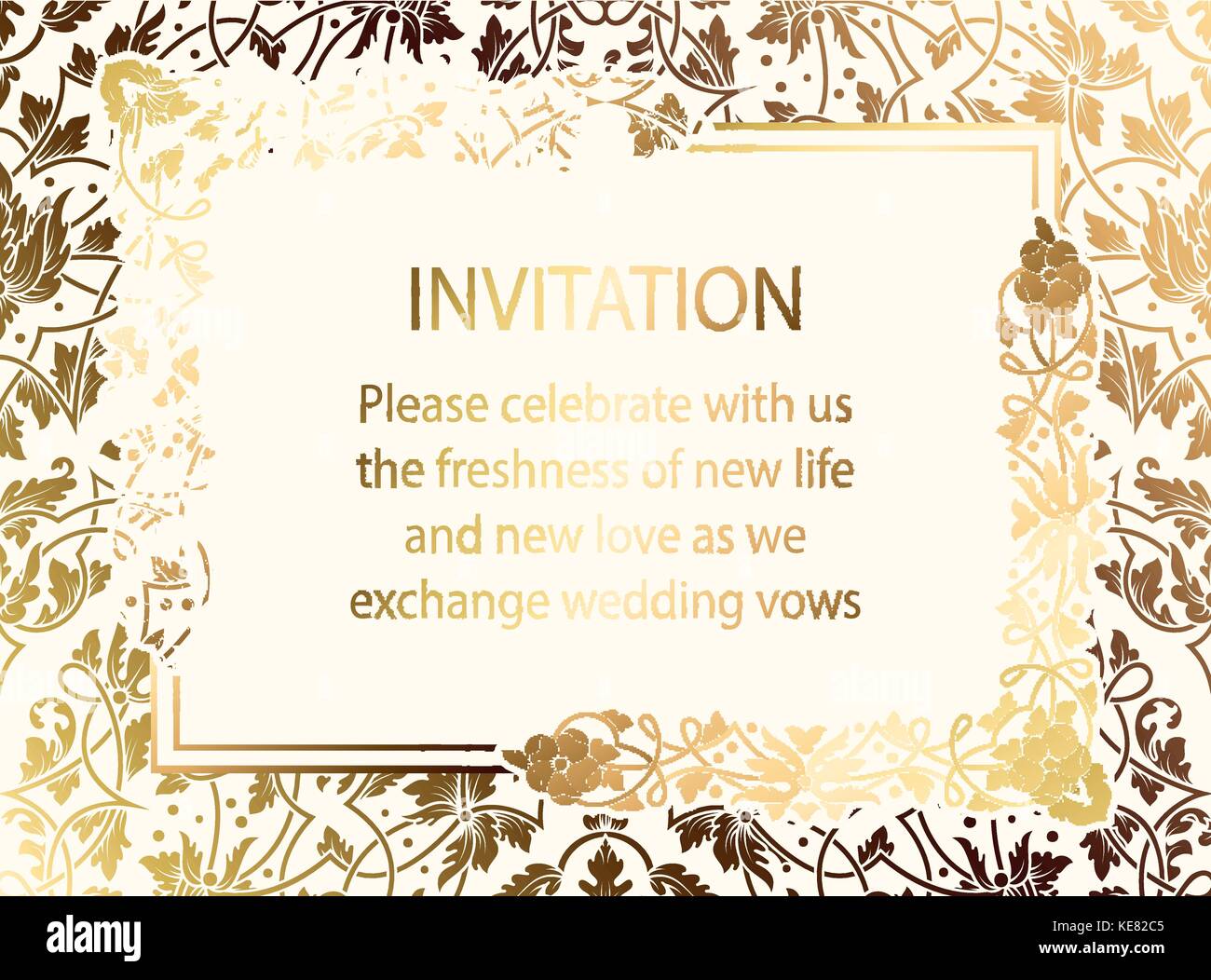 Intricate baroque luxury wedding invitation card, rich gold decor on ...