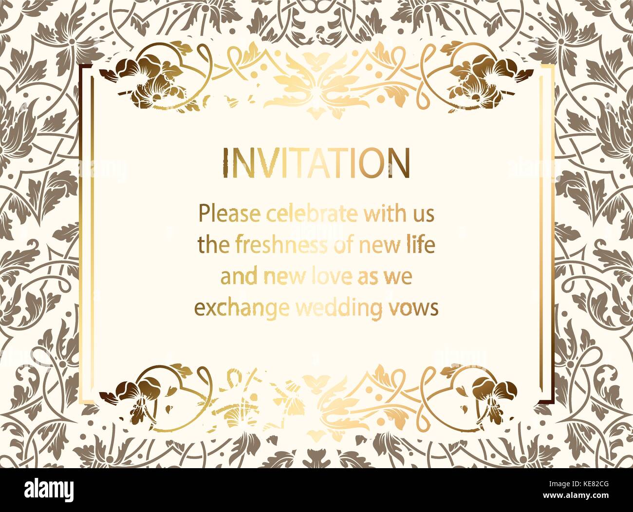 Intricate baroque luxury wedding invitation card, rich gold decor on ...