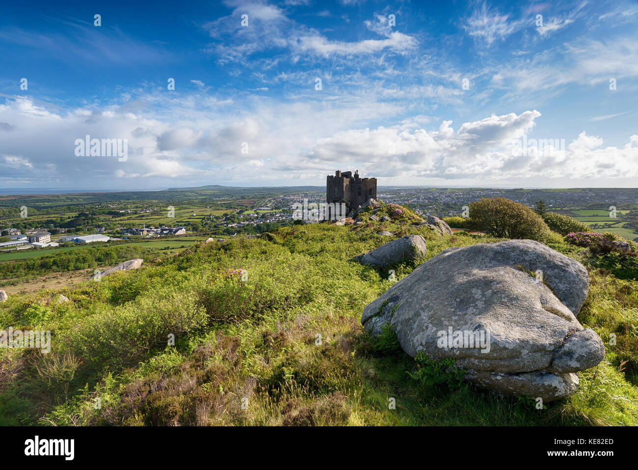 Carn Brea Castle, a former hunting lodge perched high above the town of ...