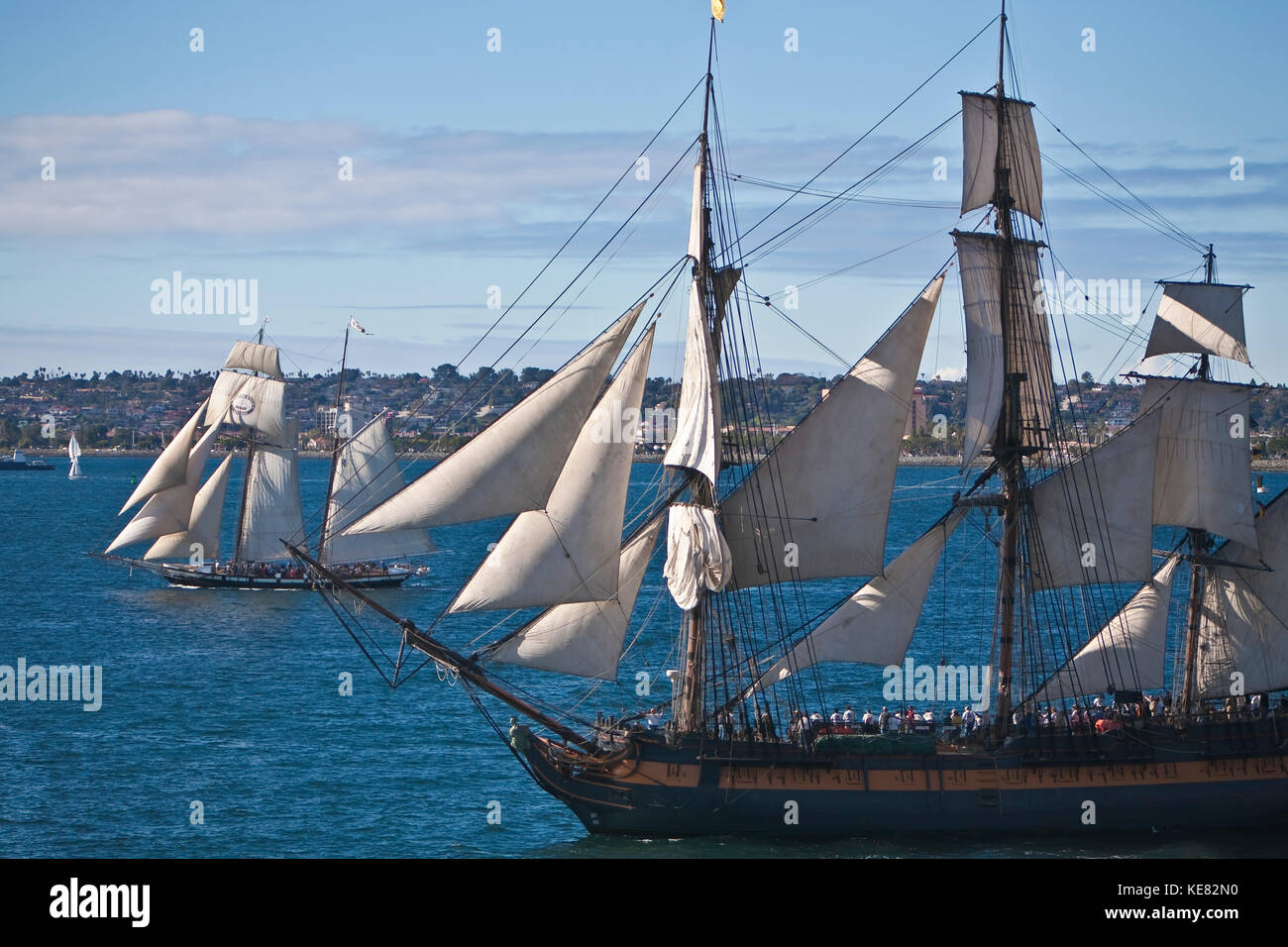 Tall Sailing Ships HMS Surprise and Californian under full sail on San ...