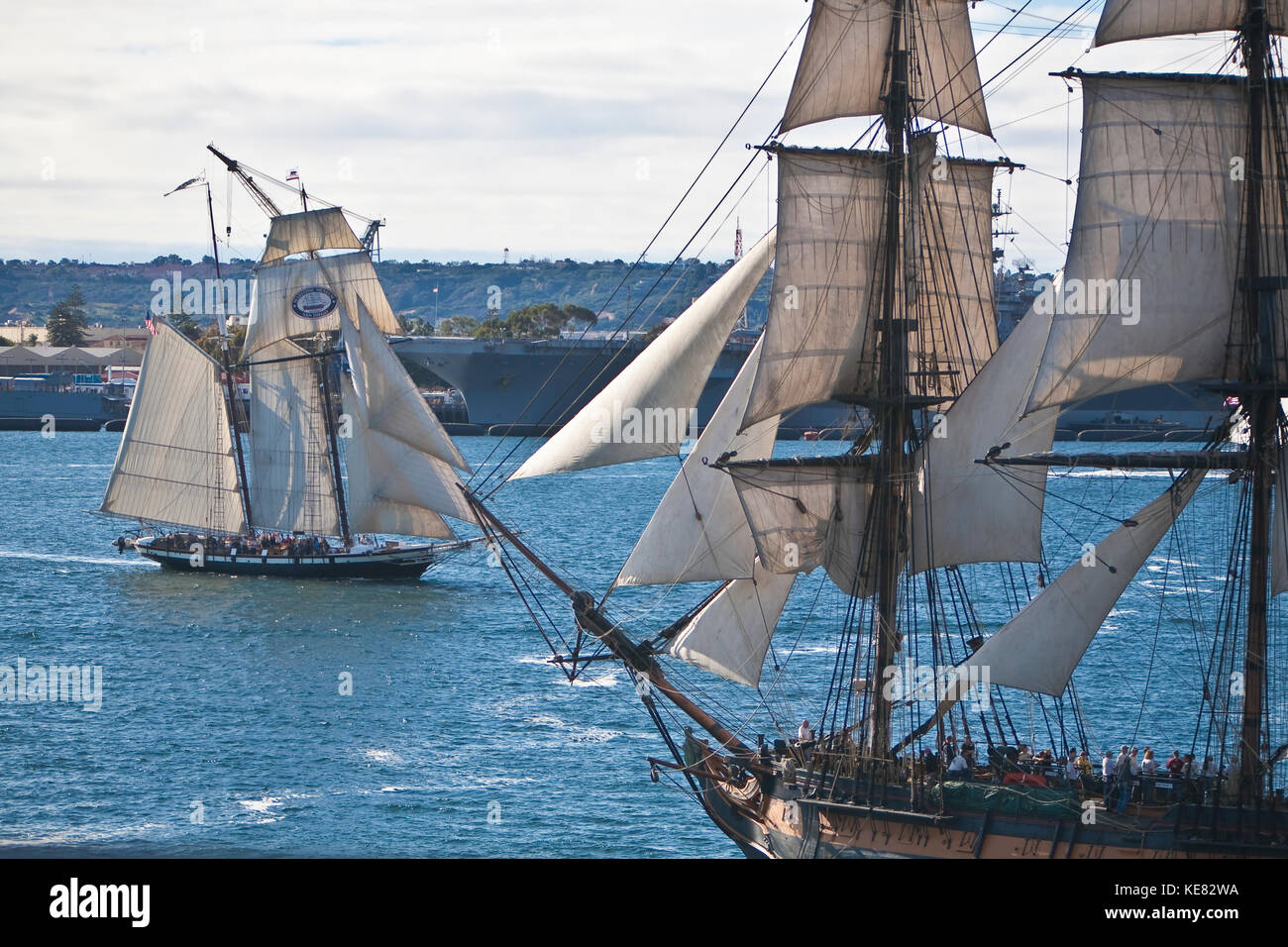 Tall Sailing Ships Californian and HMS Surprise under full sail on San ...