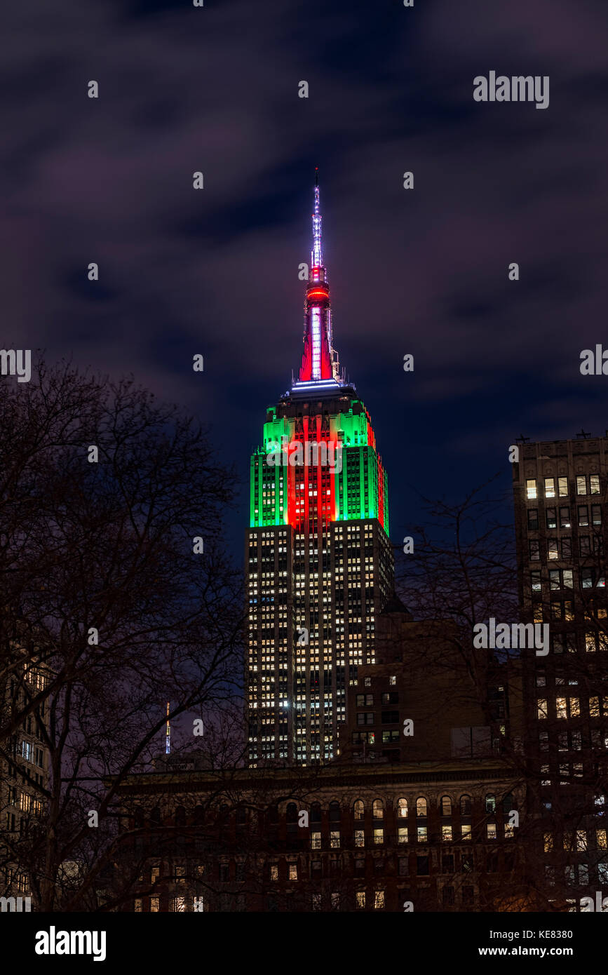 Empire State Building In Christmas Colours; New York City, New York ...