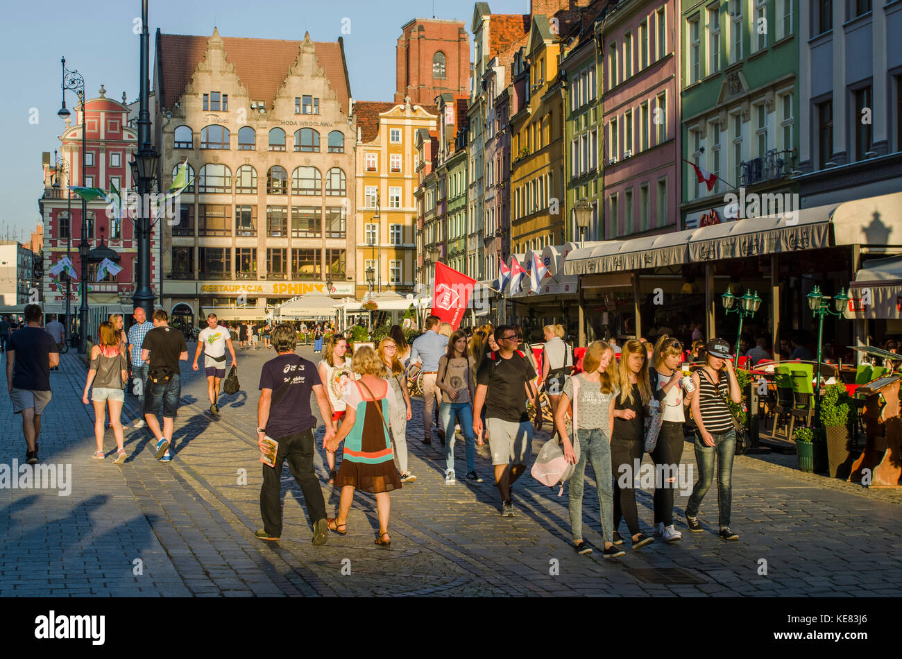 People Strolling In The Main Market Square In Late Afternoon; Wroclaw ...