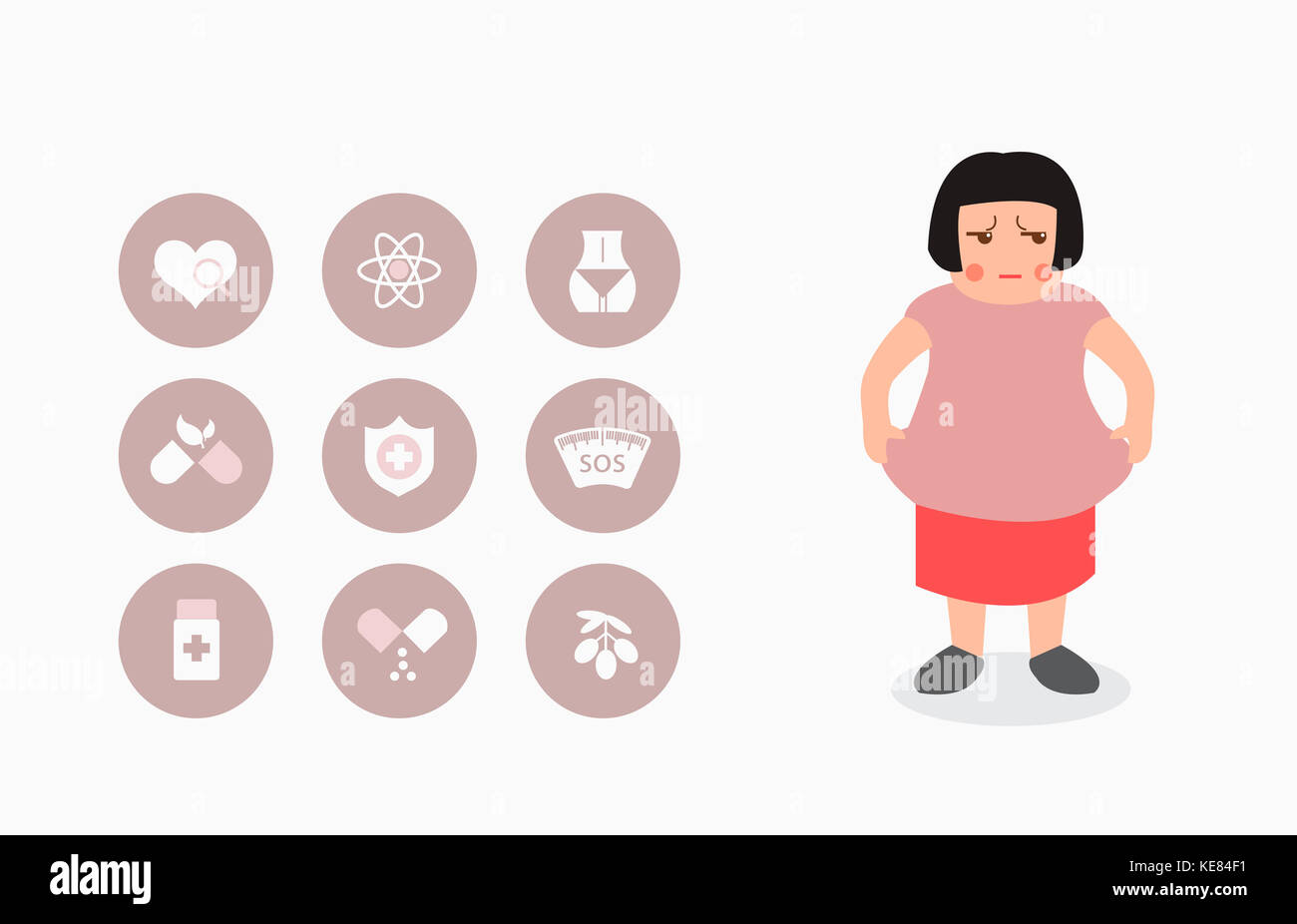 Icon set with a fat woman gloomy Stock Photo - Alamy