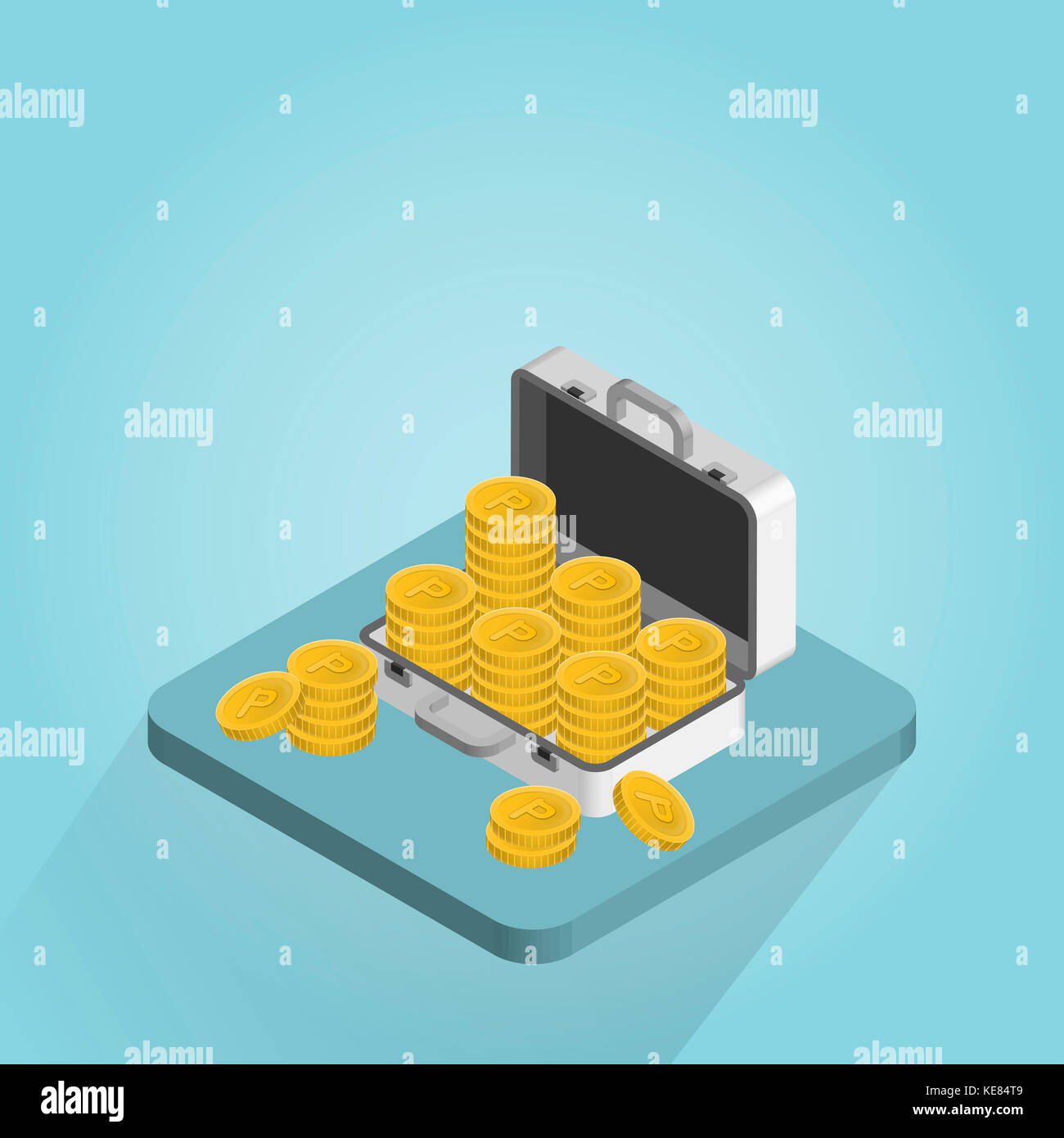 Briefcase full with stacked coins Stock Photo - Alamy