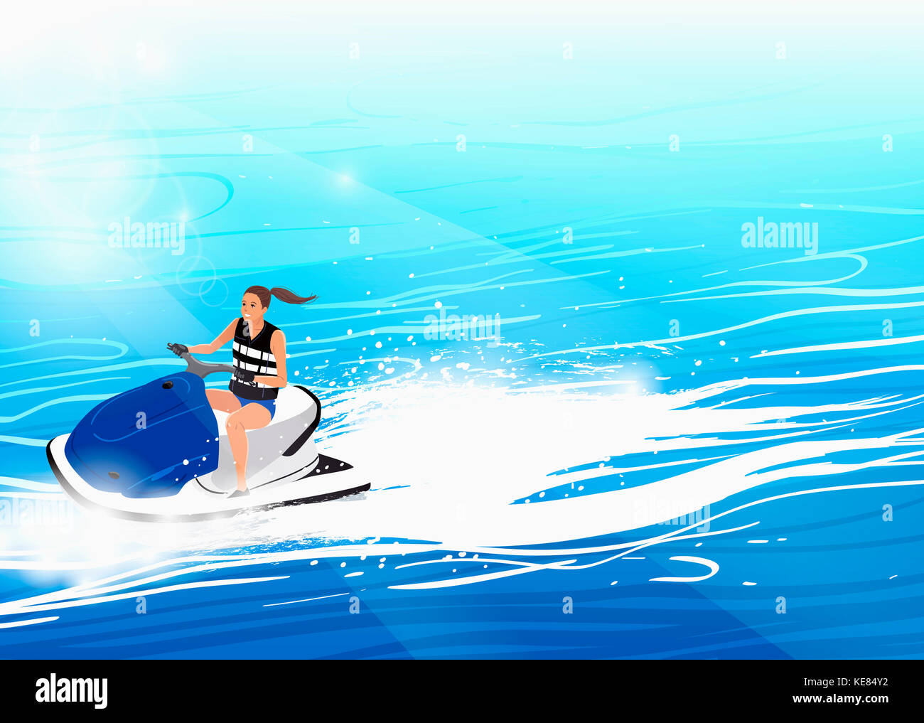 Smiling woman enjoying jet ski ride Stock Photo - Alamy