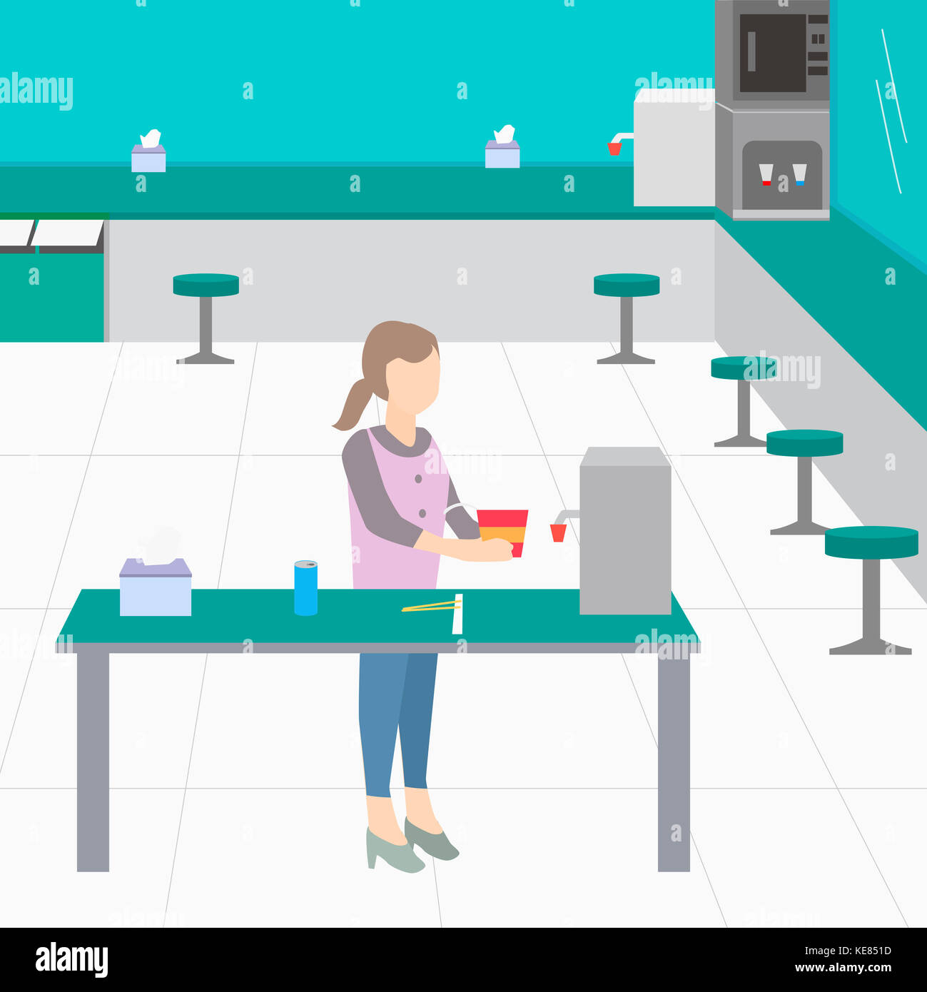 Single woman eating simple meal at convenience store Stock Photo - Alamy