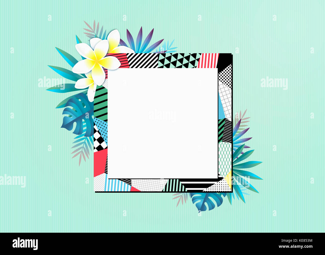 Frame with tropical plants and flowers Stock Photo - Alamy