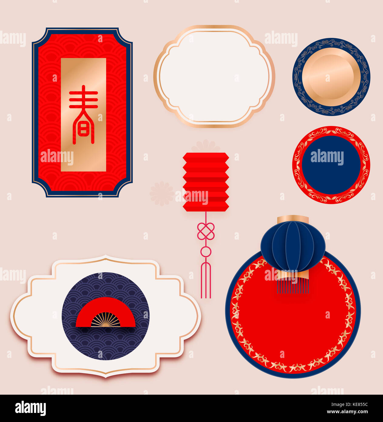 Various sticker labels with traditional oriental patterns Stock Photo ...