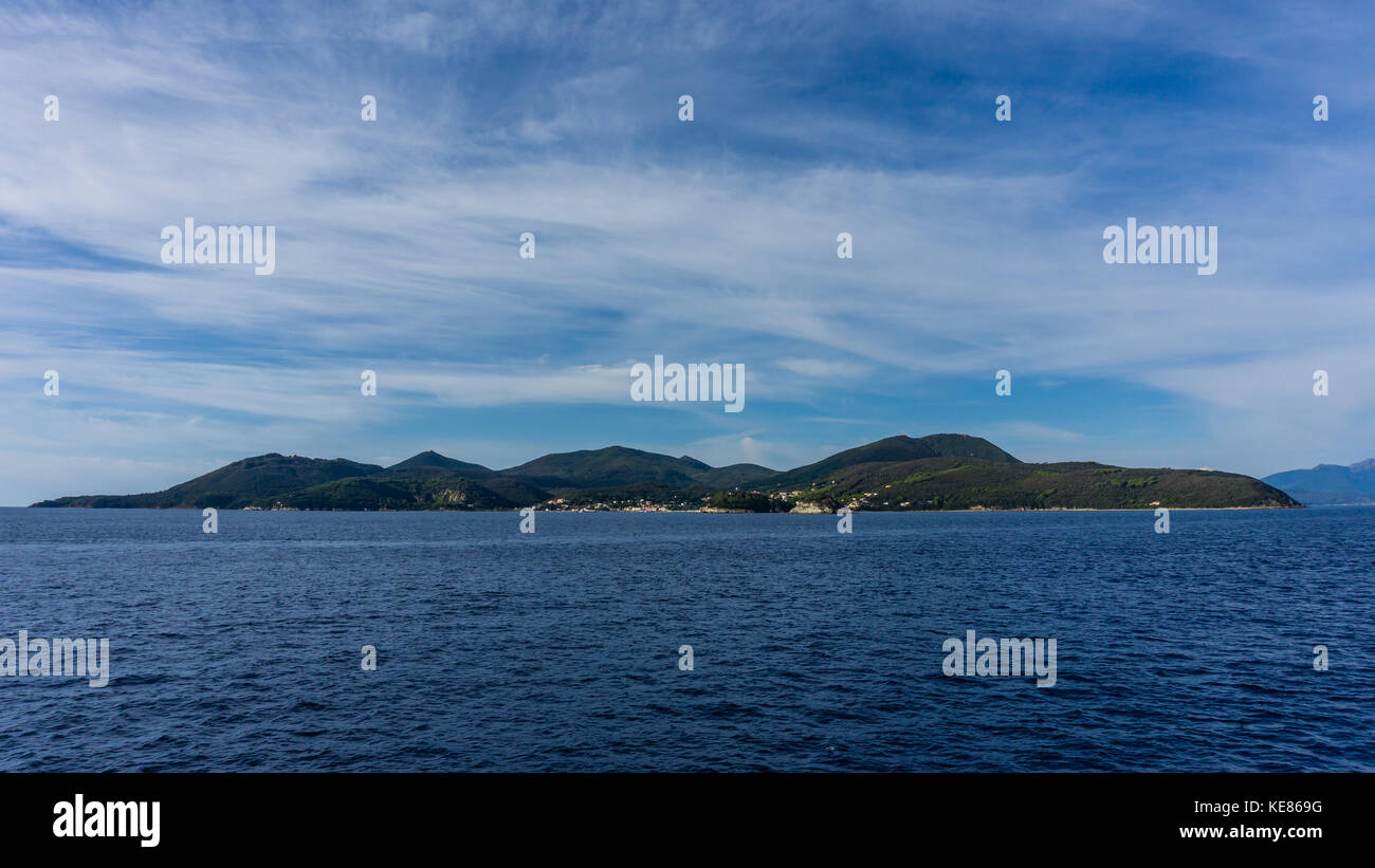 Horizontal photo of mountains and hills of Elba island in Mediterranean ...