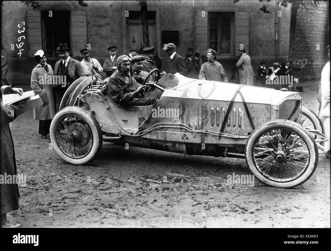 A photograph of Louis Wagner competing in the 1914 French Grand Prix ...