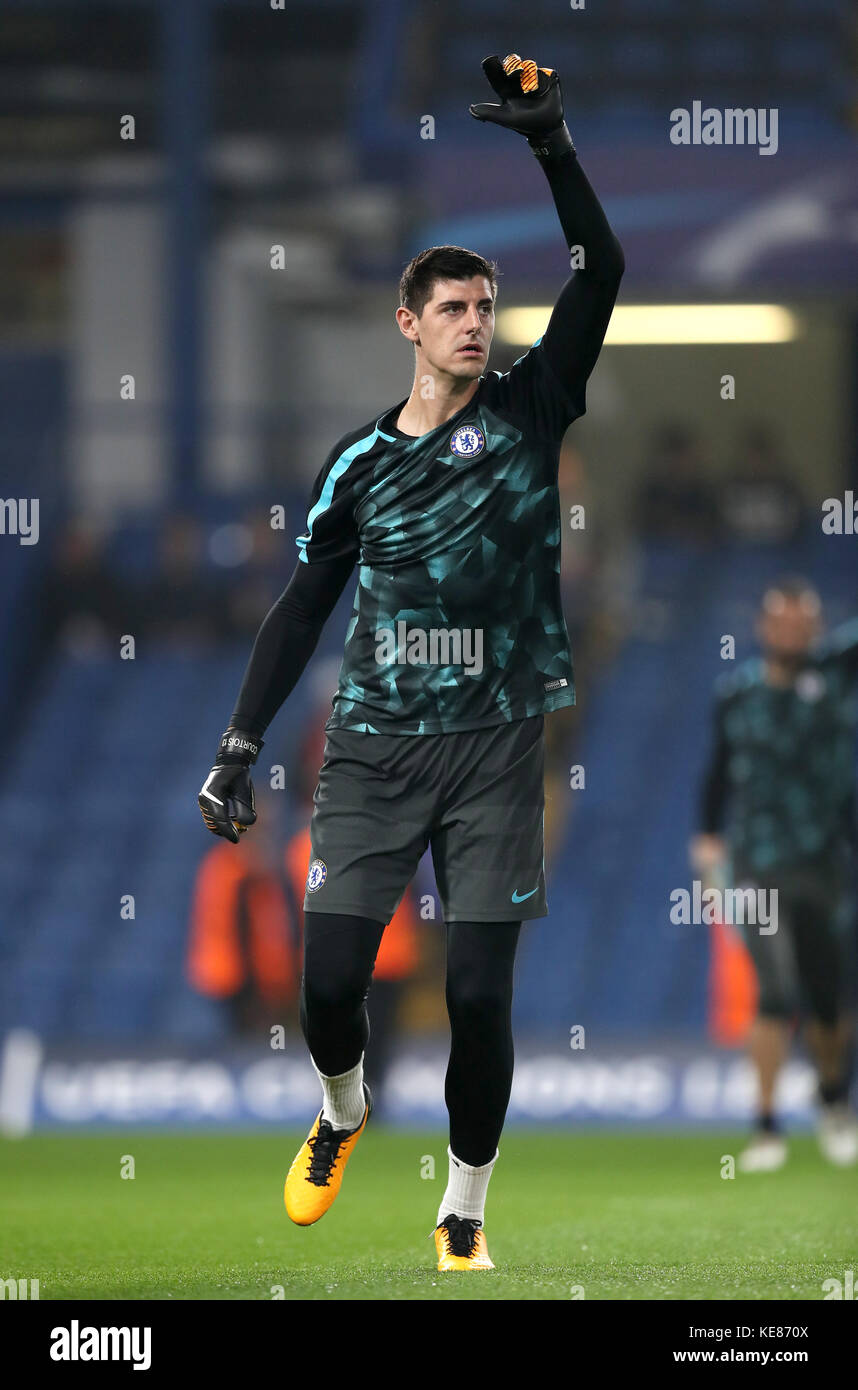 Chelsea goalkeeper Thibaut Courtois warms up the UEFA Champions League ...