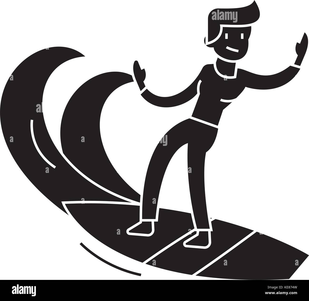 man surfing icon, vector illustration, black sign on isolated ...