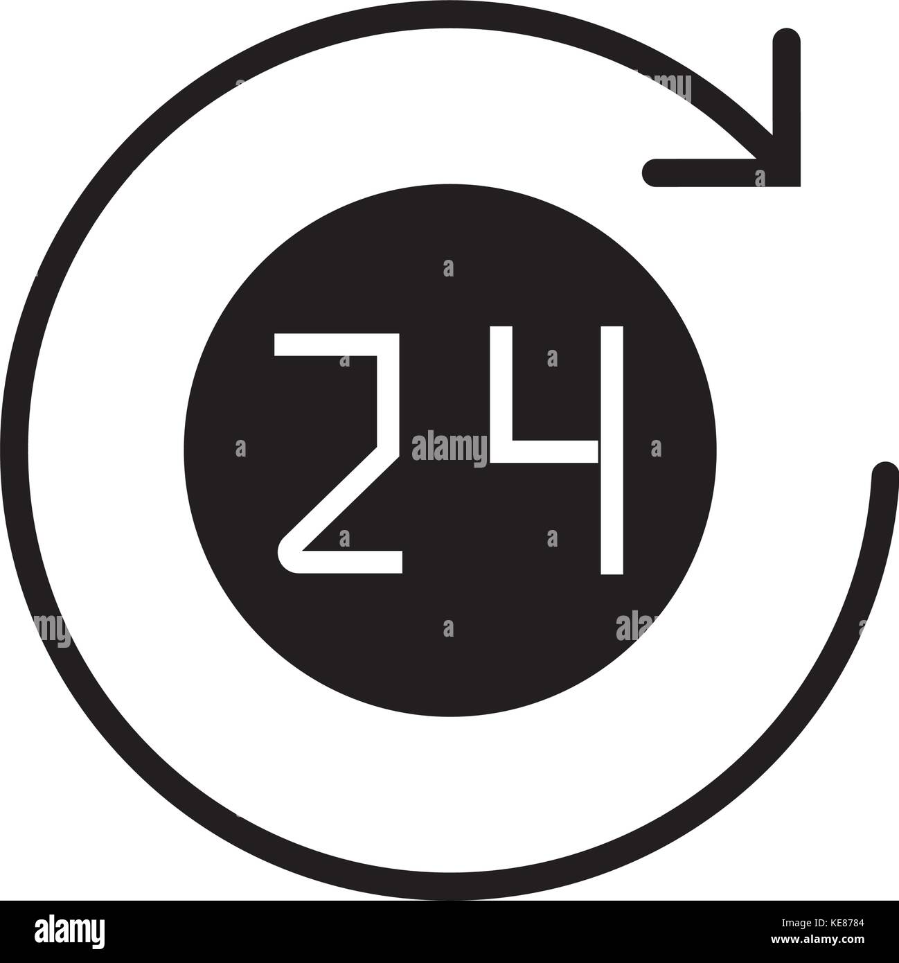 24 hours with arrow roun icon, vector illustration, black sign on ...