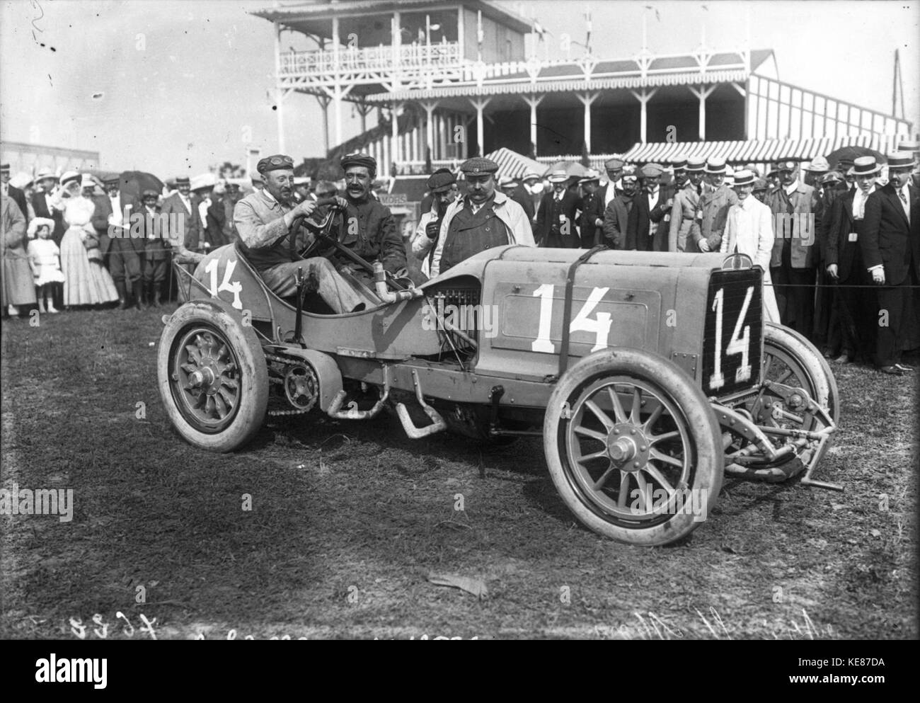 Camille Jenatzy in his Mors at the 1908 French Grand Prix at Dieppe ...