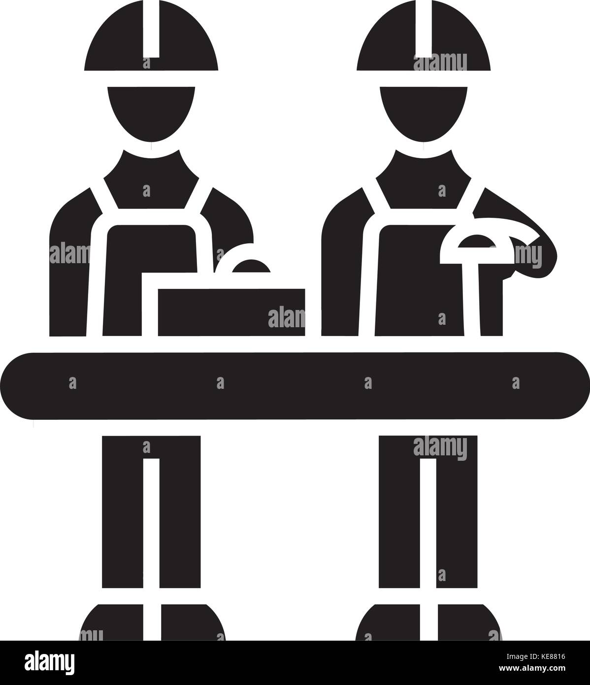 assembly line icon, vector illustration, black sign on isolated ...