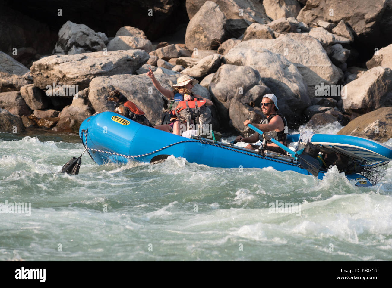 Rafting down Snow Hole Rapids with dogs on Idaho's lower Salmon River ...