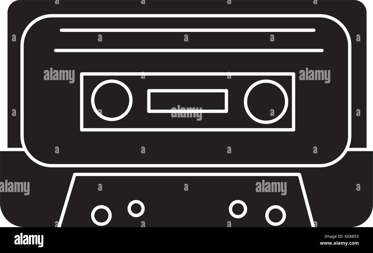 audio tape icon, vector illustration, black sign on isolated background ...