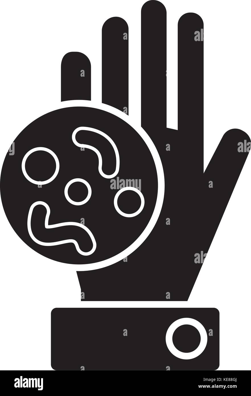 bacteria hand icon, vector illustration, black sign on isolated ...