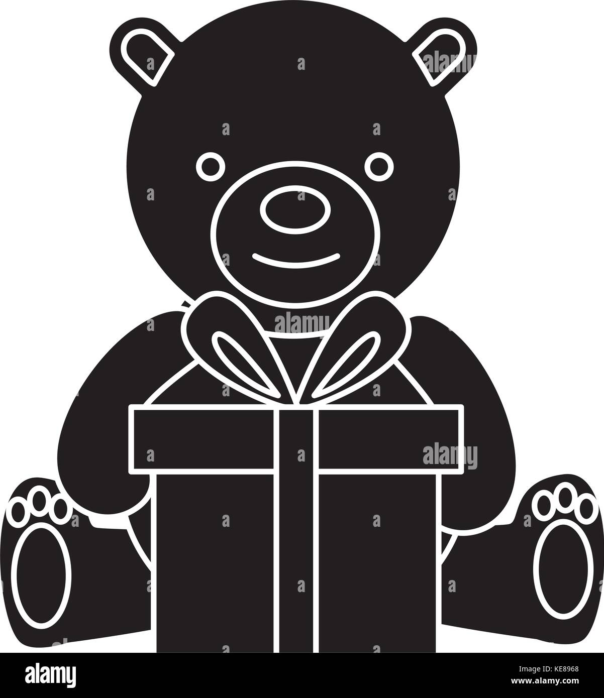bear teddy with gift box icon, vector illustration, black sign on ...