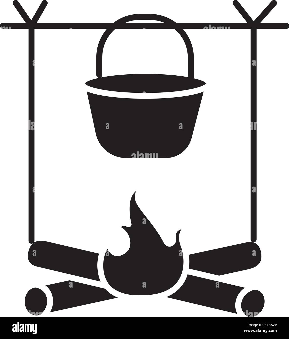 bonfire travel camping icon, vector illustration, black sign on ...