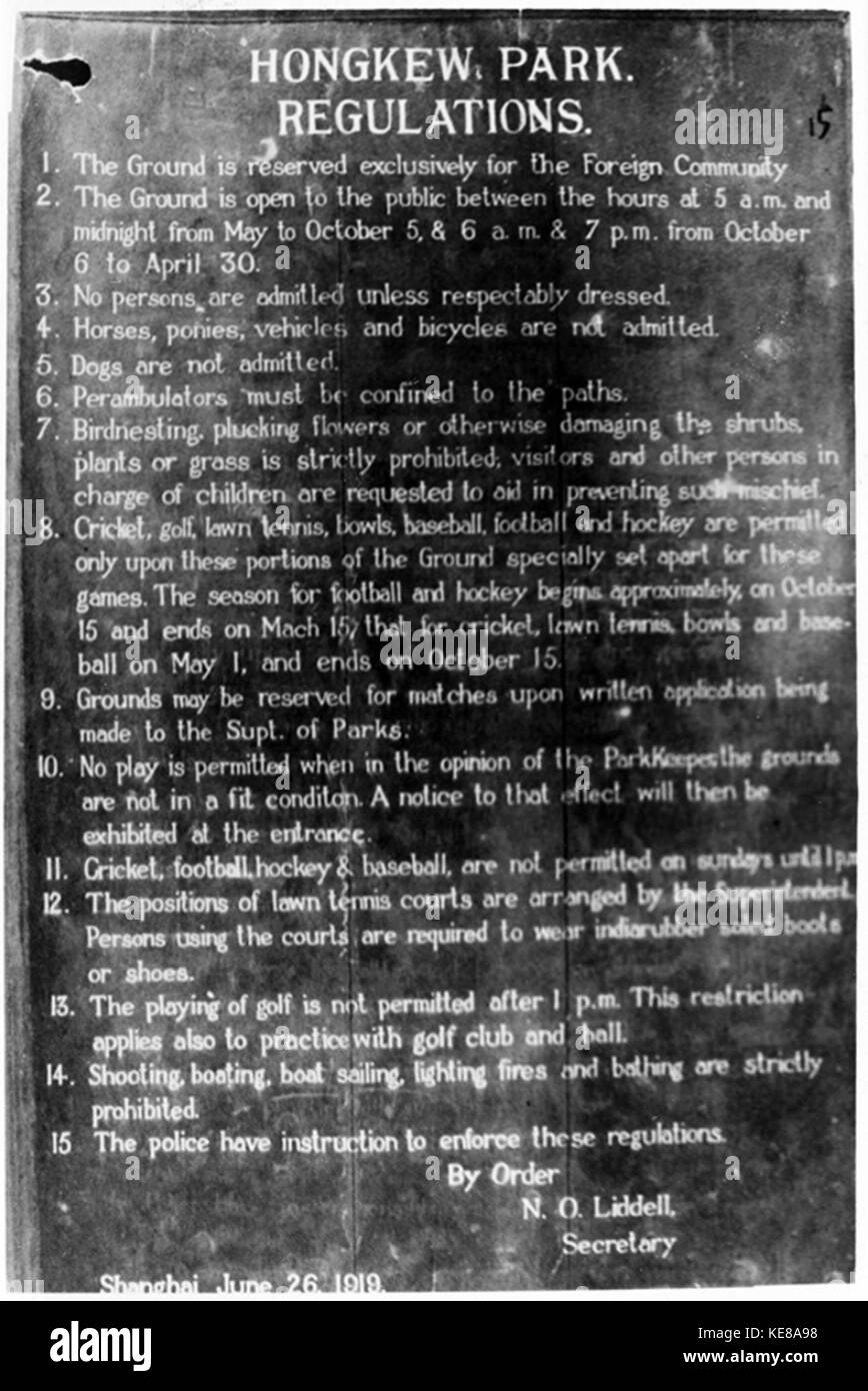 Hongkew Park Regulations Stock Photo - Alamy