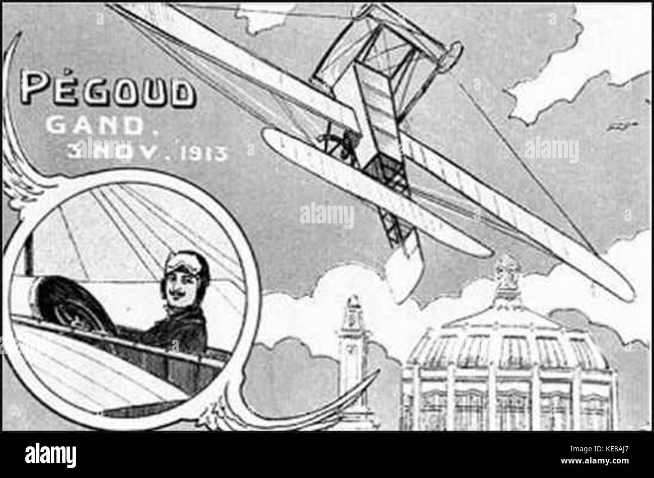 A vintage or historic poster of Adolphe Pegoud, a pioneering French ...
