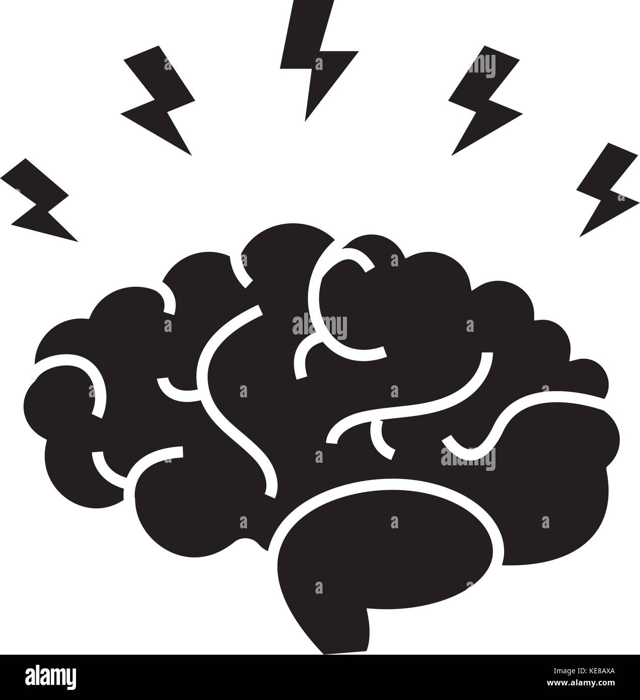 brainstorm - brain with flashes icon, vector illustration, black sign ...