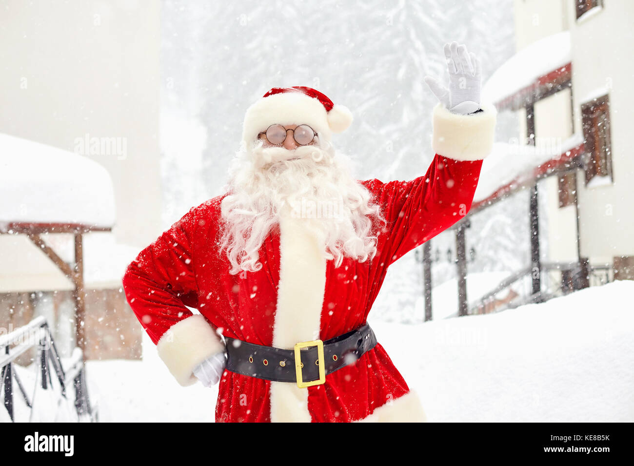 Santa Claus on snow in winter at Christmas Stock Photo - Alamy