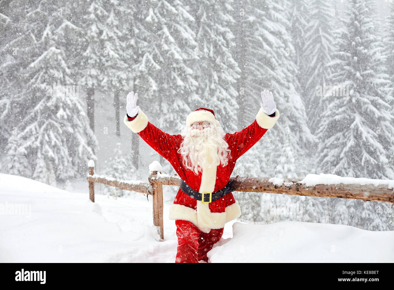 Santa Claus on snow in winter at Christmas Stock Photo - Alamy
