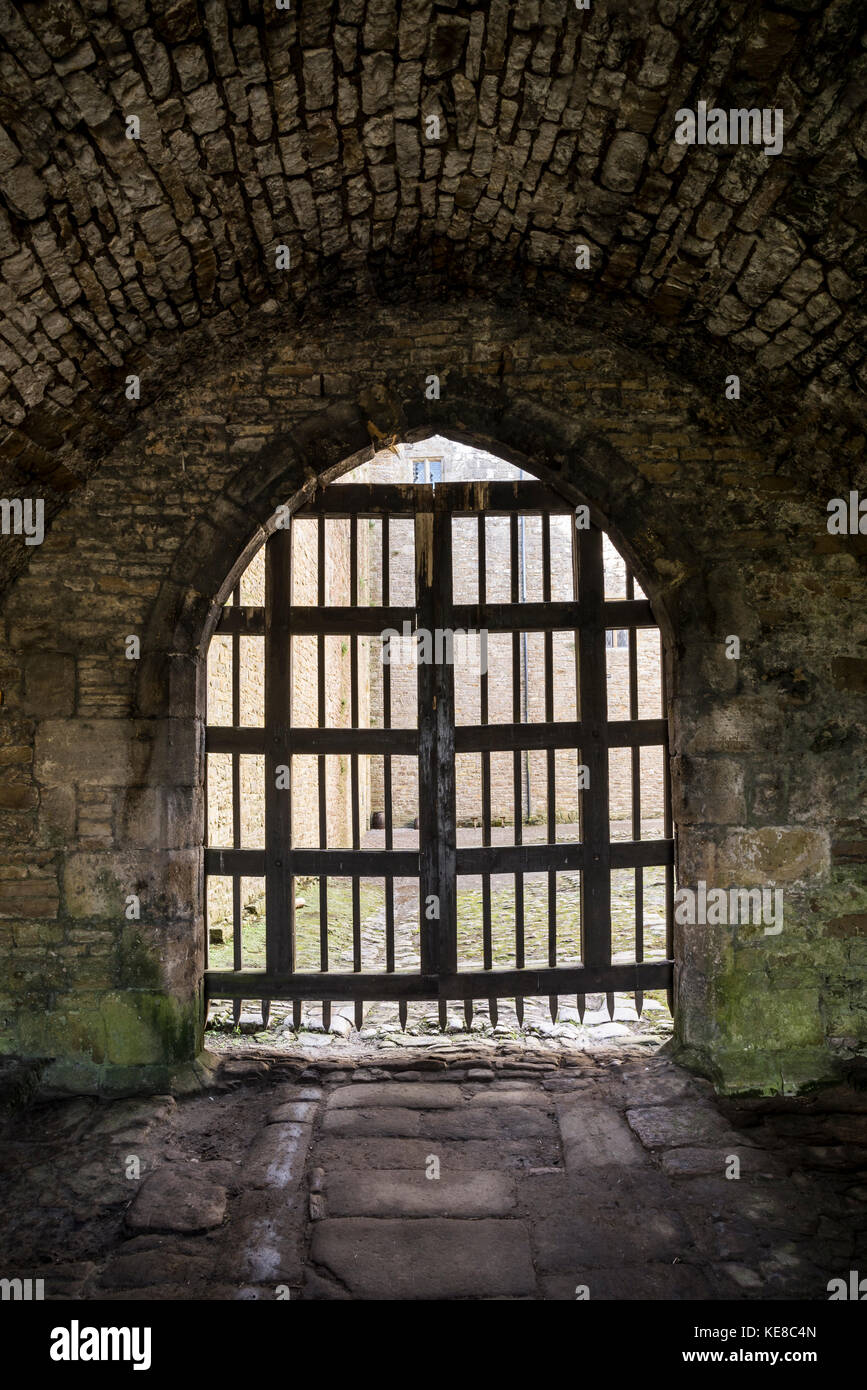 Entrance gateway into Bolton Castle in Wensleydale, North Yorkshire ...