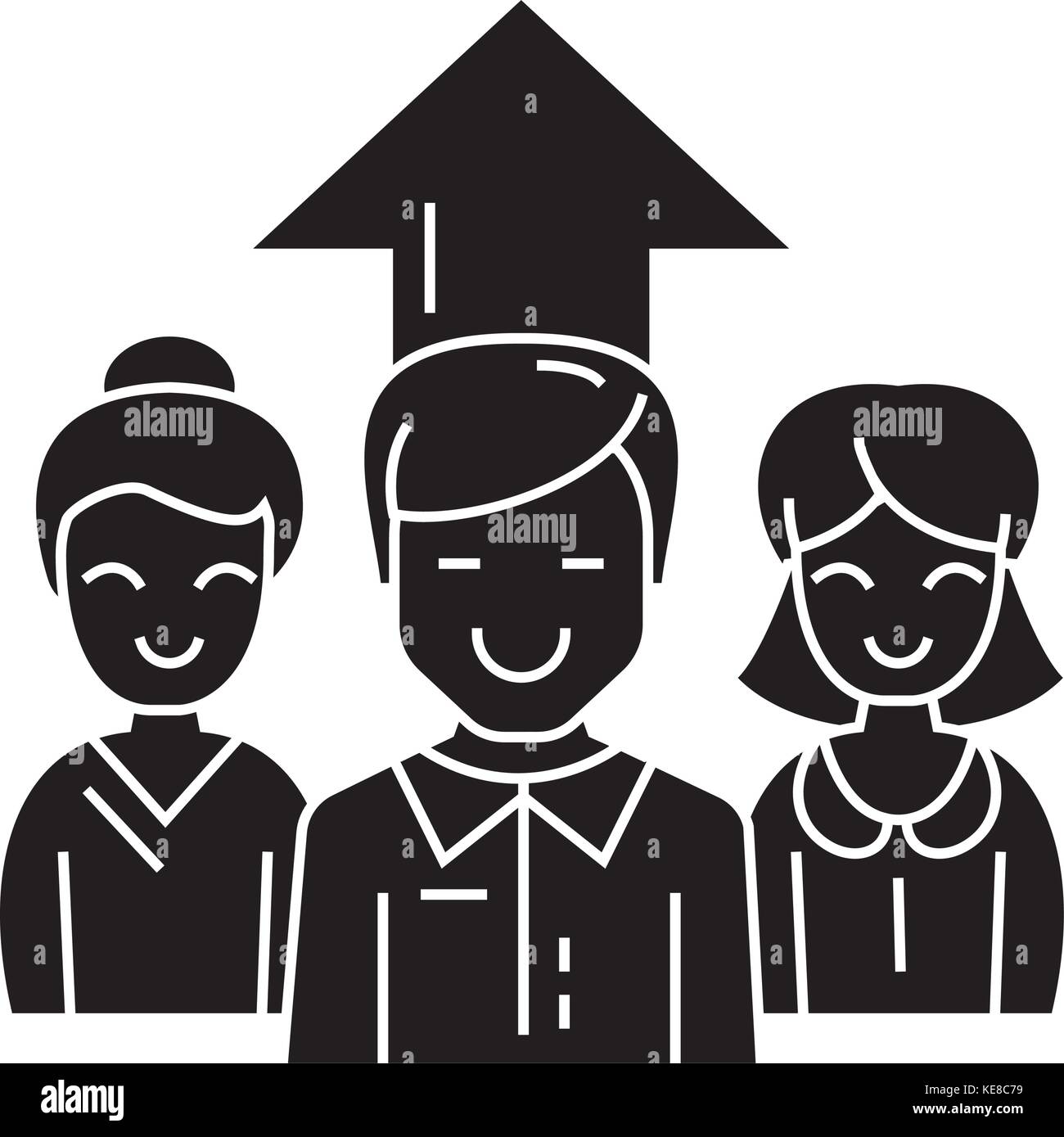 business team - 2 woman and man icon, vector illustration, black sign ...