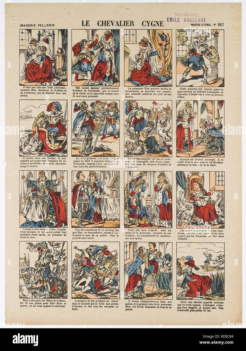 This illustration titled 'Le Chevalier cygne' is a historical print ...