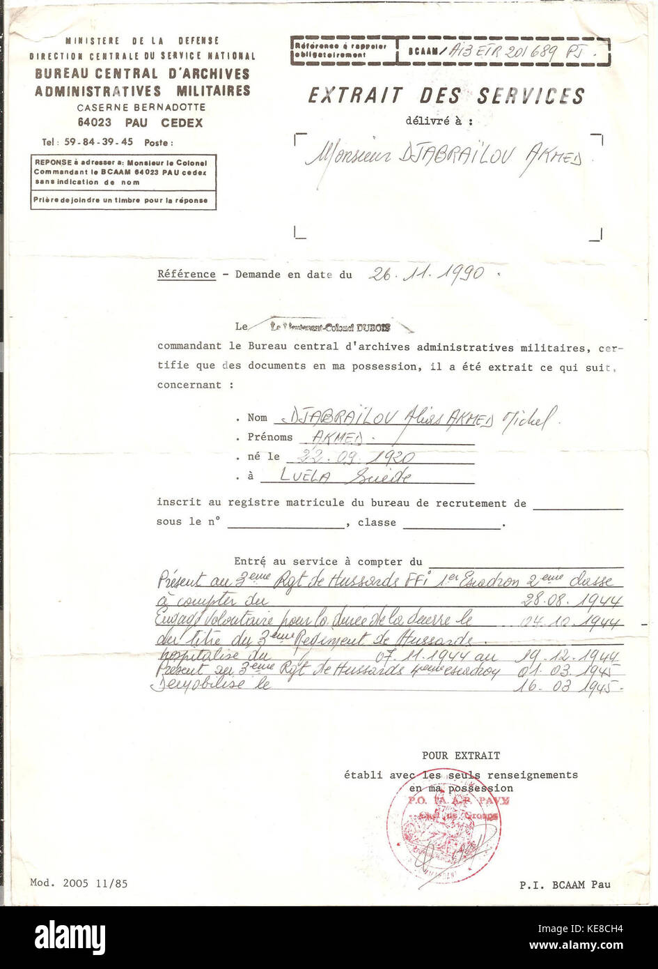 French document of Ahmediyya Jabrayilov 8 Stock Photo - Alamy