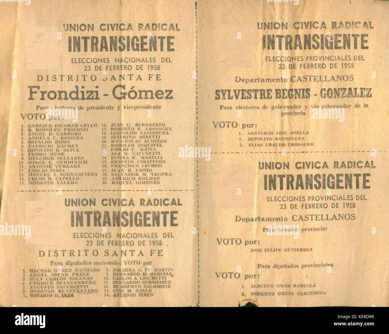 Boleta electoral UCRI 1958 Frondizi Stock Photo - Alamy