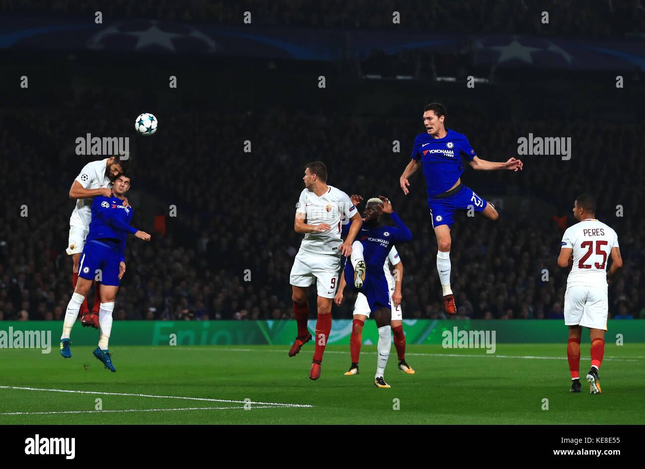Chelsea's Andreas Christensen (second right) has a header on goal ...