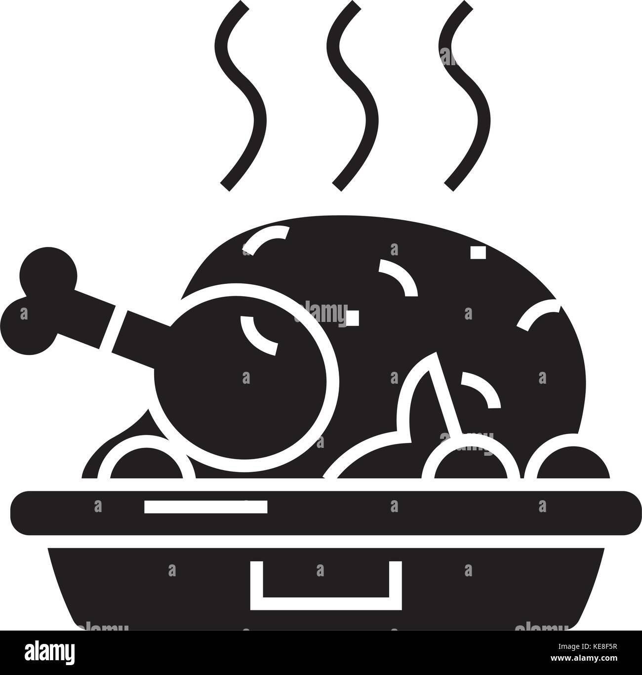 chicken dish - roast - grilled icon, vector illustration, black sign on ...
