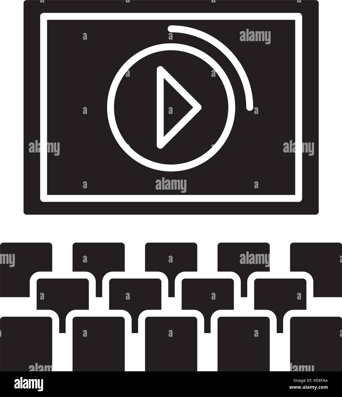 cinema screen show icon, vector illustration, black sign on isolated ...