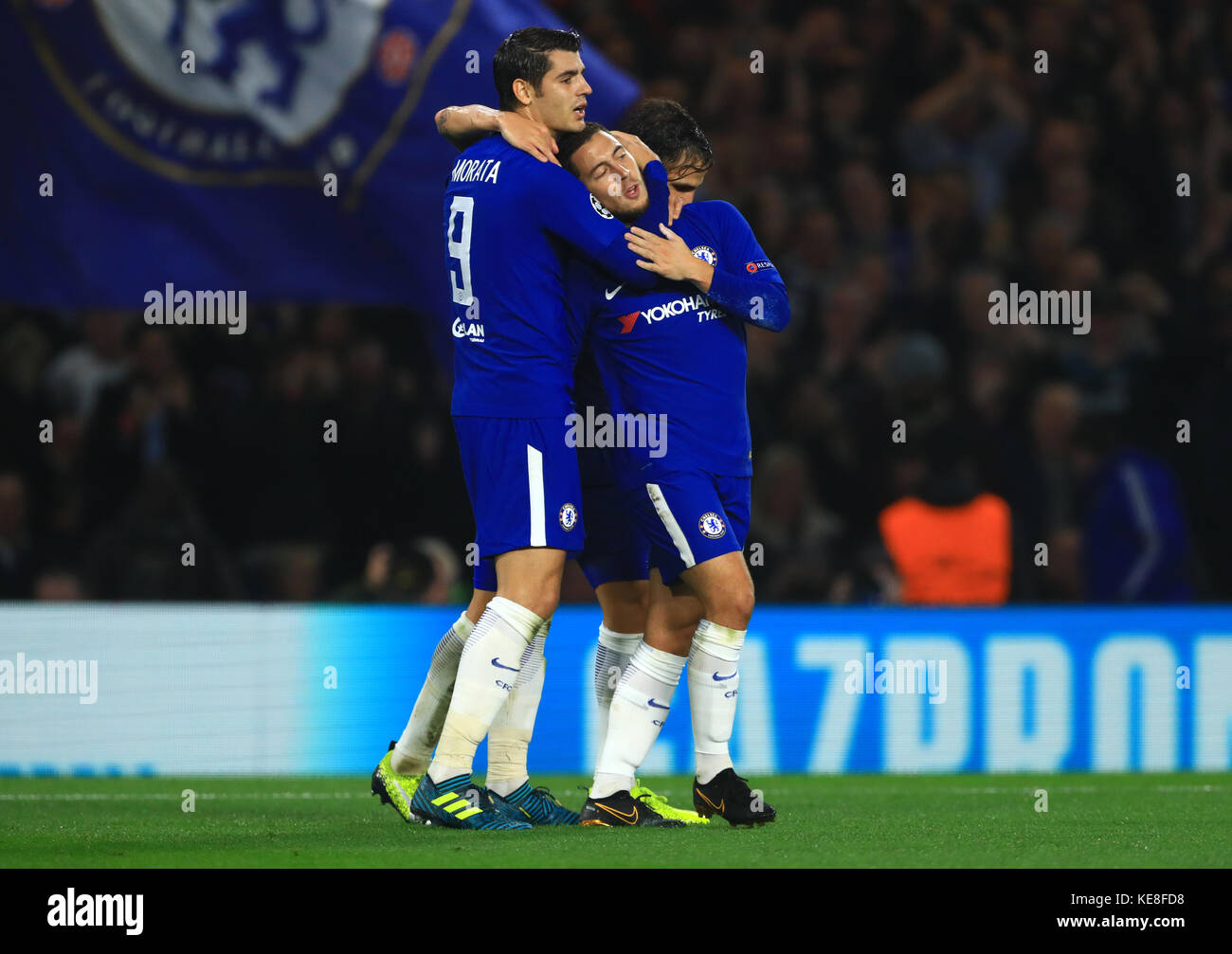 Chelsea's Eden Hazard (centre) celebrates scoring his side's second ...