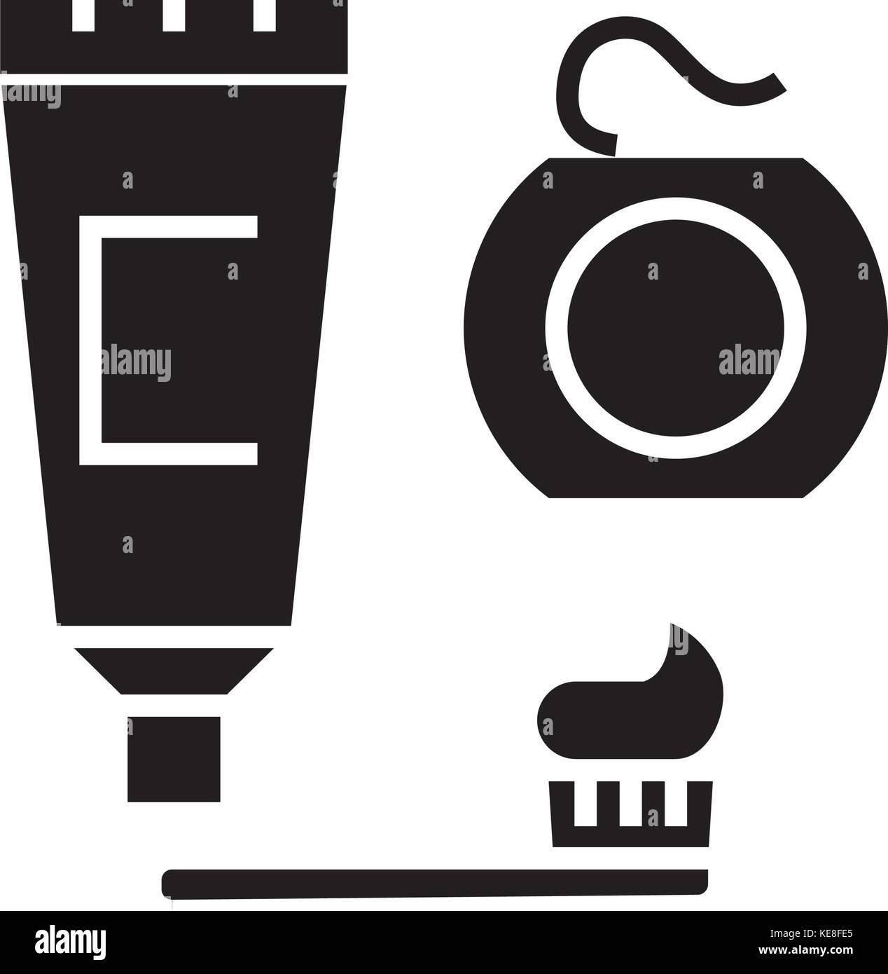 cleaning teeth - brush, toothpaste, dental floss icon, vector ...