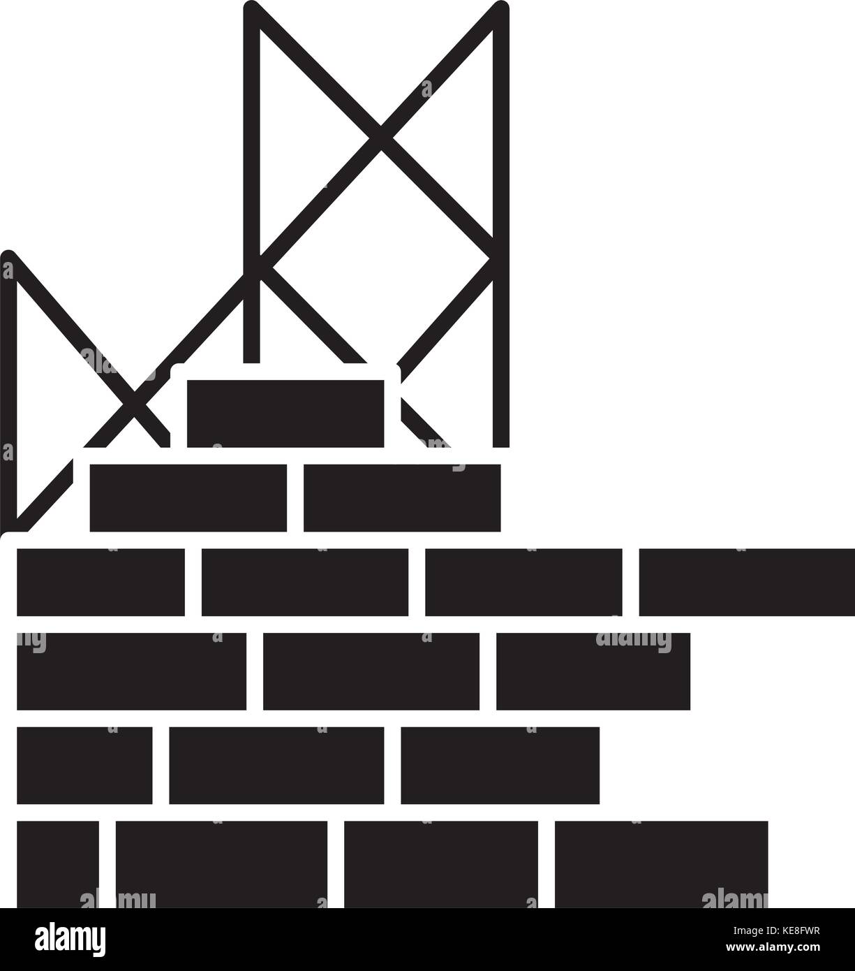 construction building brick wall icon, vector illustration, black sign ...