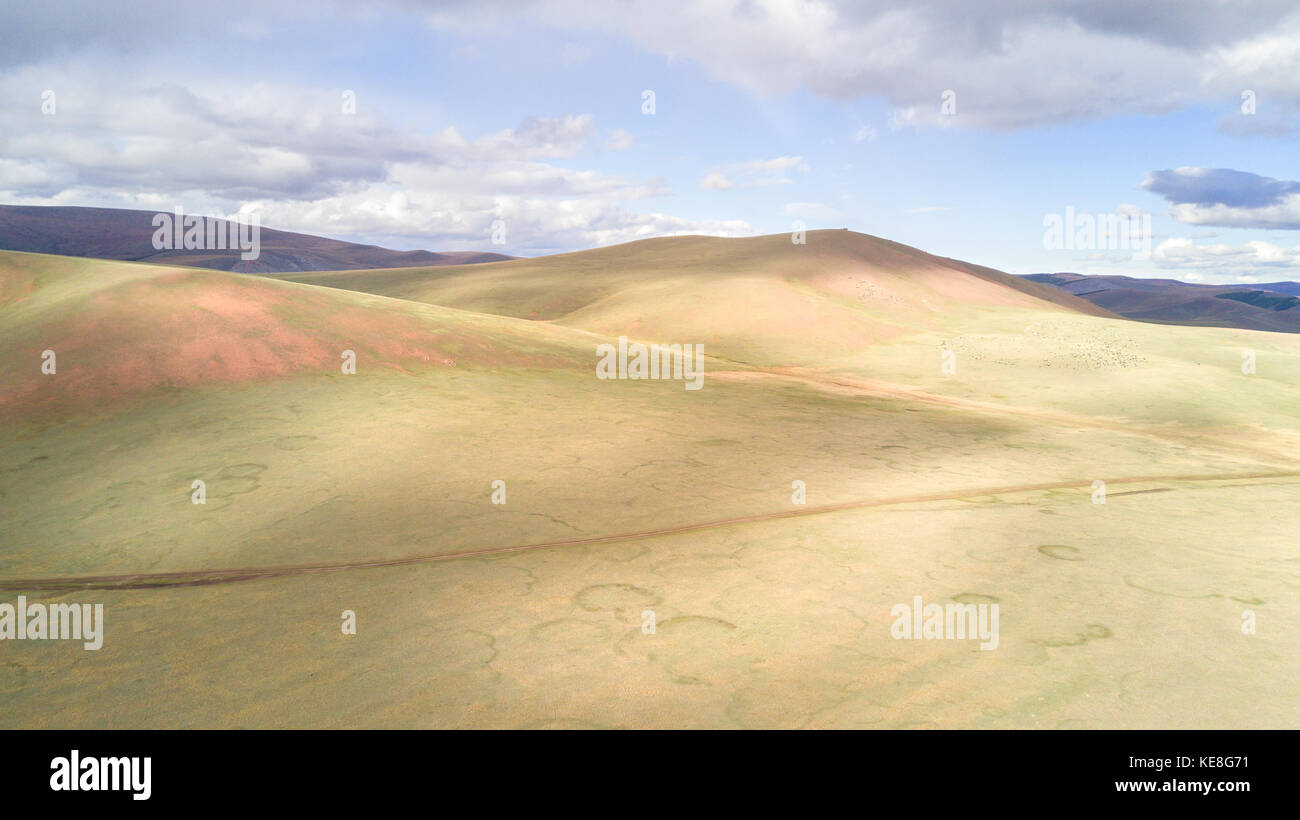 Aerial view from a drone of a vast mountain landscape in northern ...