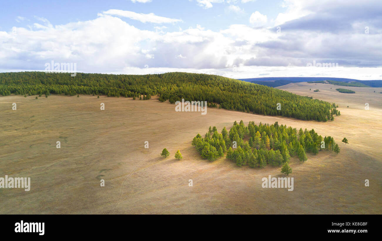 Aerial view from a drone of a vast mountain landscape in northern ...