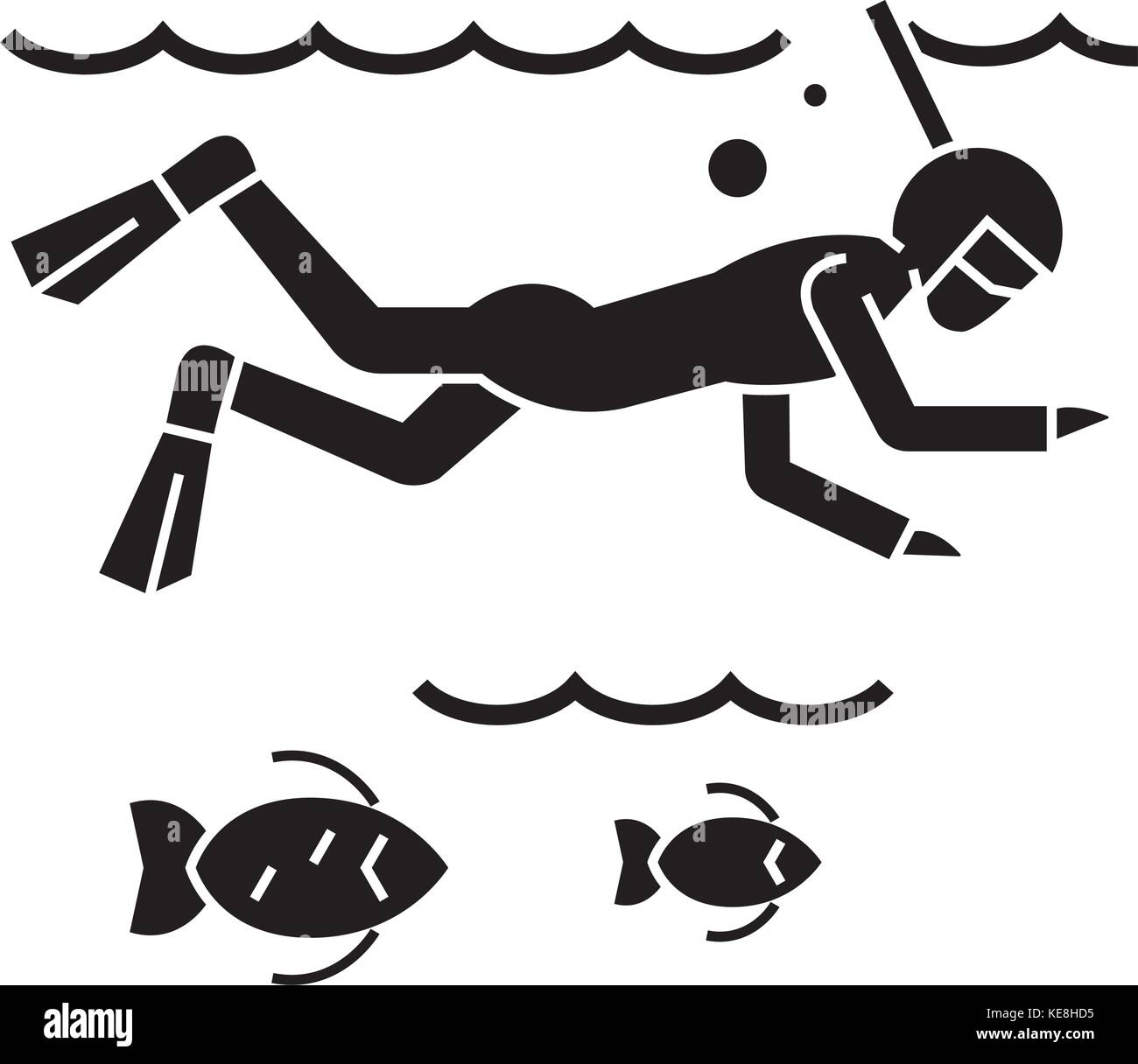 diving in the sea with fish - scuba diving - snorkeling icon, vector ...