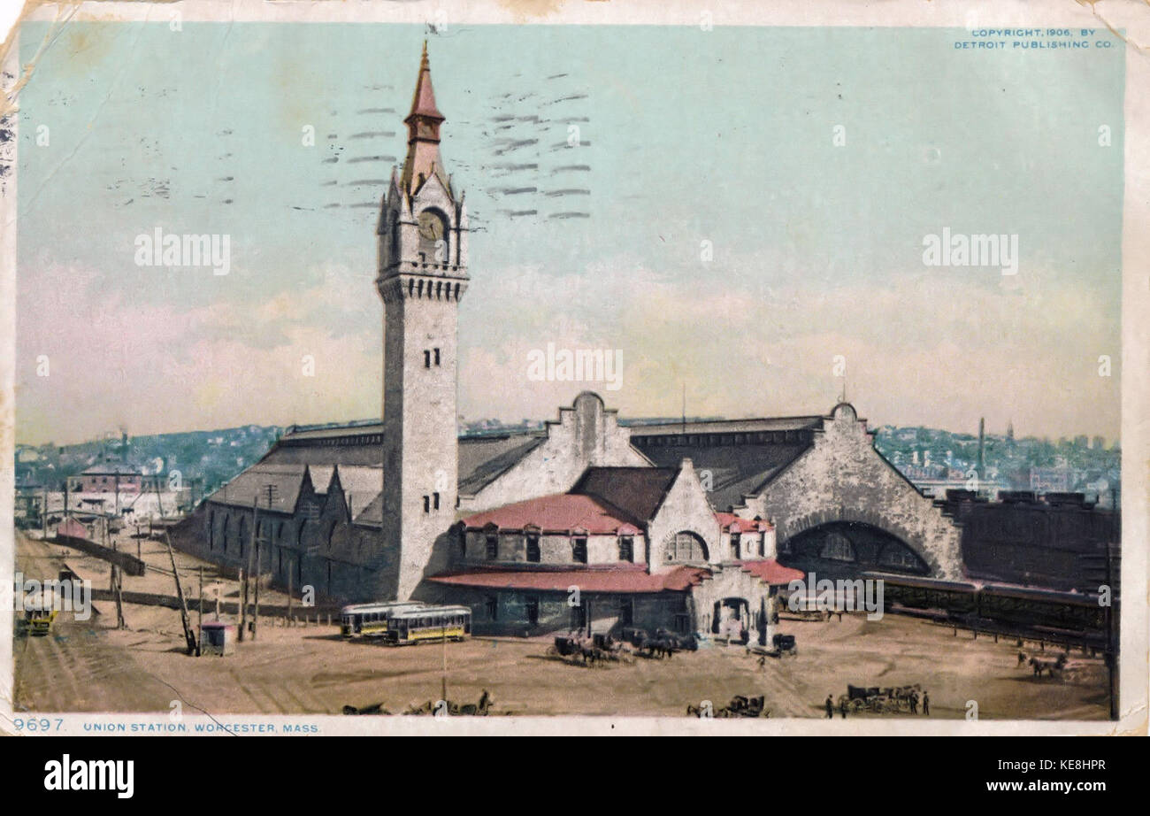 Worcester Union Station 1908 postcard Stock Photo - Alamy