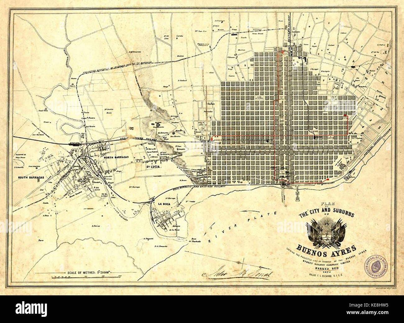 Tram ba map 1870 Stock Photo - Alamy