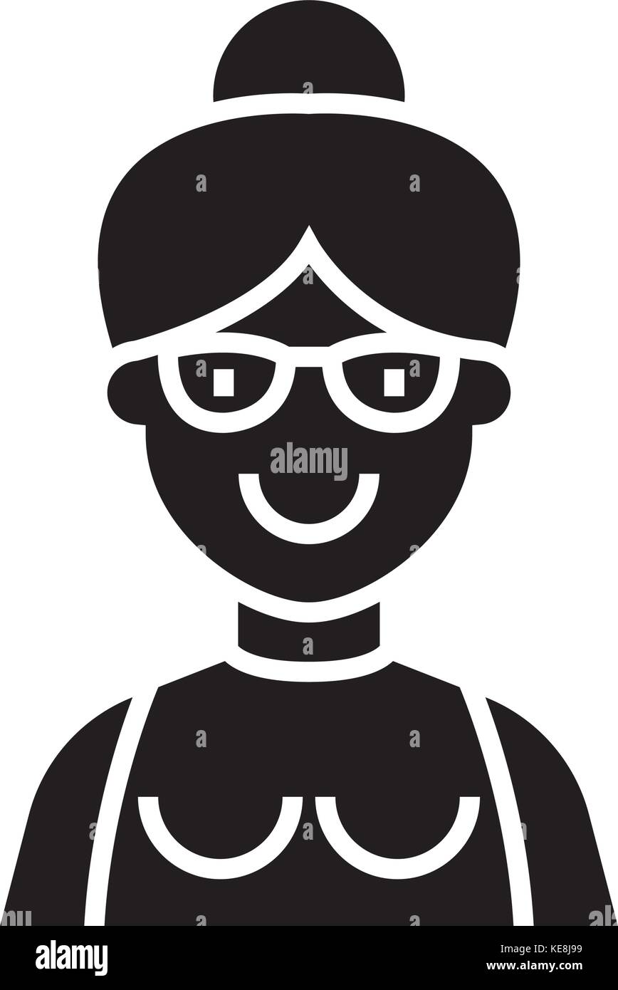 elder woman - grandmother icon, vector illustration, black sign on ...